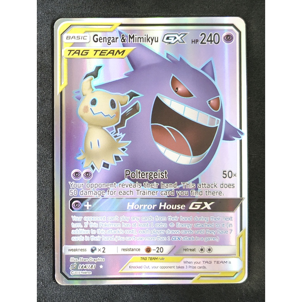 Gengar & Mimikyu Tag Team GX Gengah 164/181 Pokemon Card Gold Flash Light (Glossy) English ...
