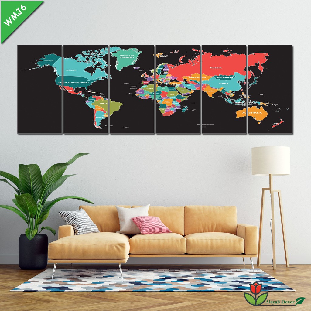 HIASAN DINDING 90x30cm World Map Wall Decoration contains 6 Jumbo pcs ...