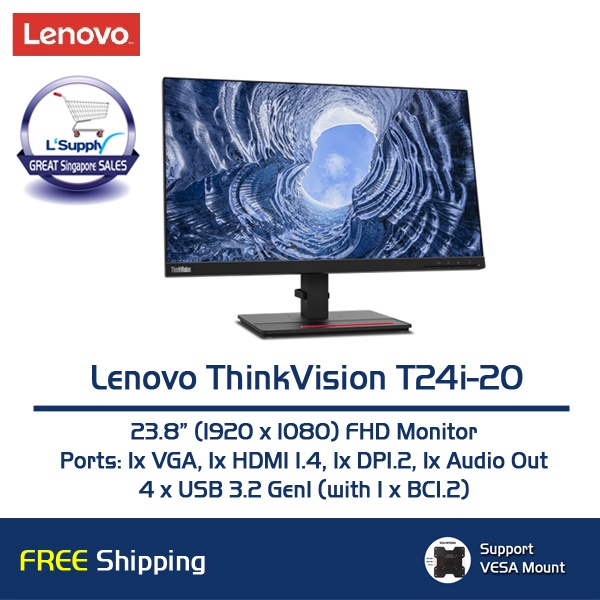 Lenovo ThinkVision T24i-20 (23.8" FHD Monitor) | Shopee Singapore