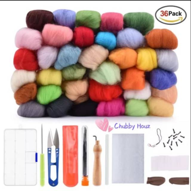 Wool felt - Wool Felting 36 colors + Felting Needles Tools Set ...
