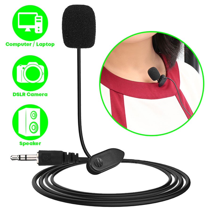 Mini 3.5mm Clip on Lapel Microphone Live Video Studio Speech Wired Mic ...