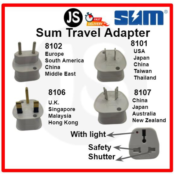 Sum Travel Adapter (4 Version Suitable for most countries) | Shopee ...