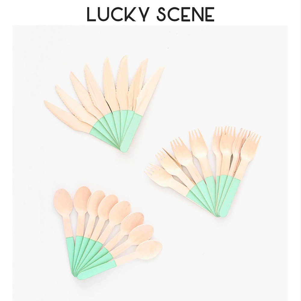 24PCS/Set Disposable Wooden Tableware Forks Spoons Knife Wedding ...