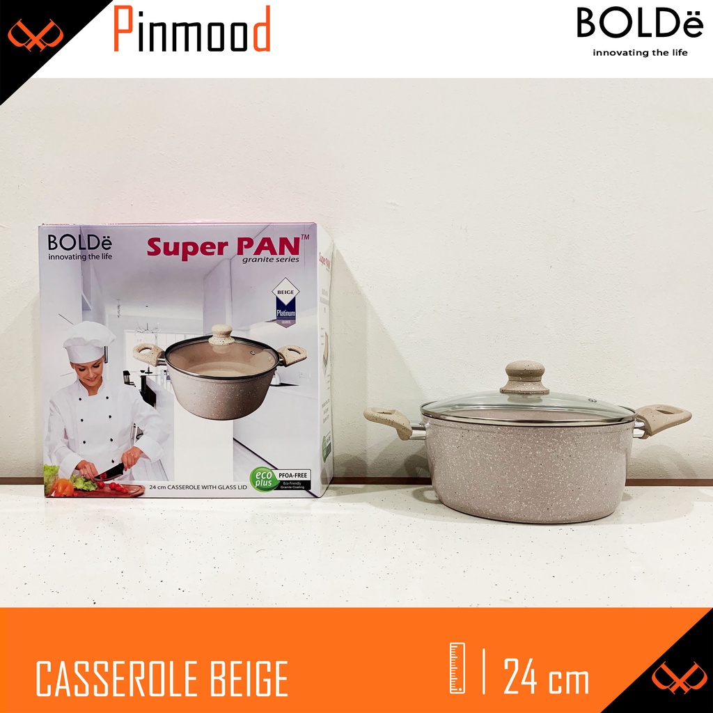 Bolde CASSEROLE BEIGE SUPER PAN 24cm+GLASS LID/GLASS LID Boiled Sauce ...