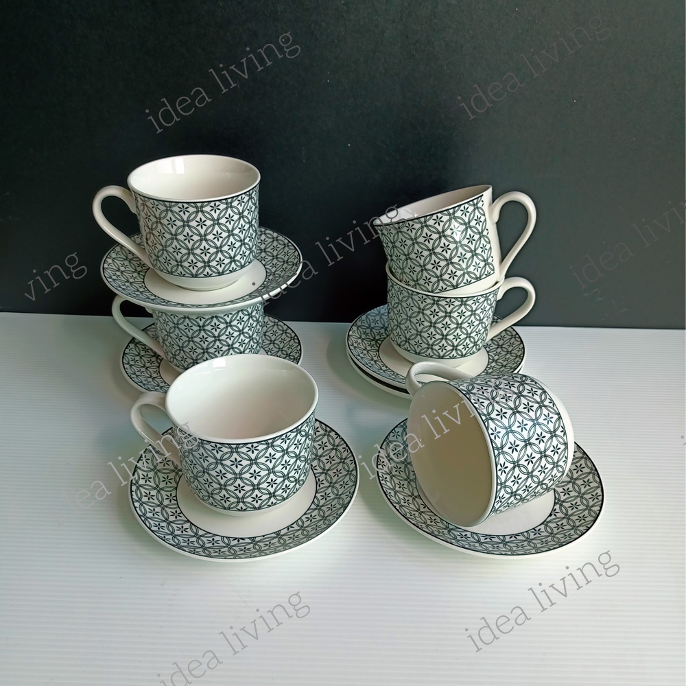 5 Pairs 250ml Porcelain Cup & Saucer Set Tea Coffee Cup Cawan Teko Air Tahan Panas Elegant Viral ...