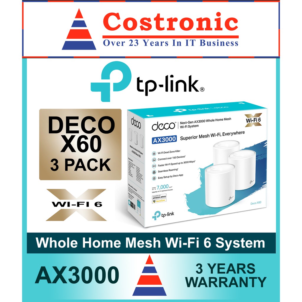 TP-LINK DECO X60 (3-PACK) AX3000 WHOLE HOME MESH WI-FI 6 SYSTEM/3 YEARS ...