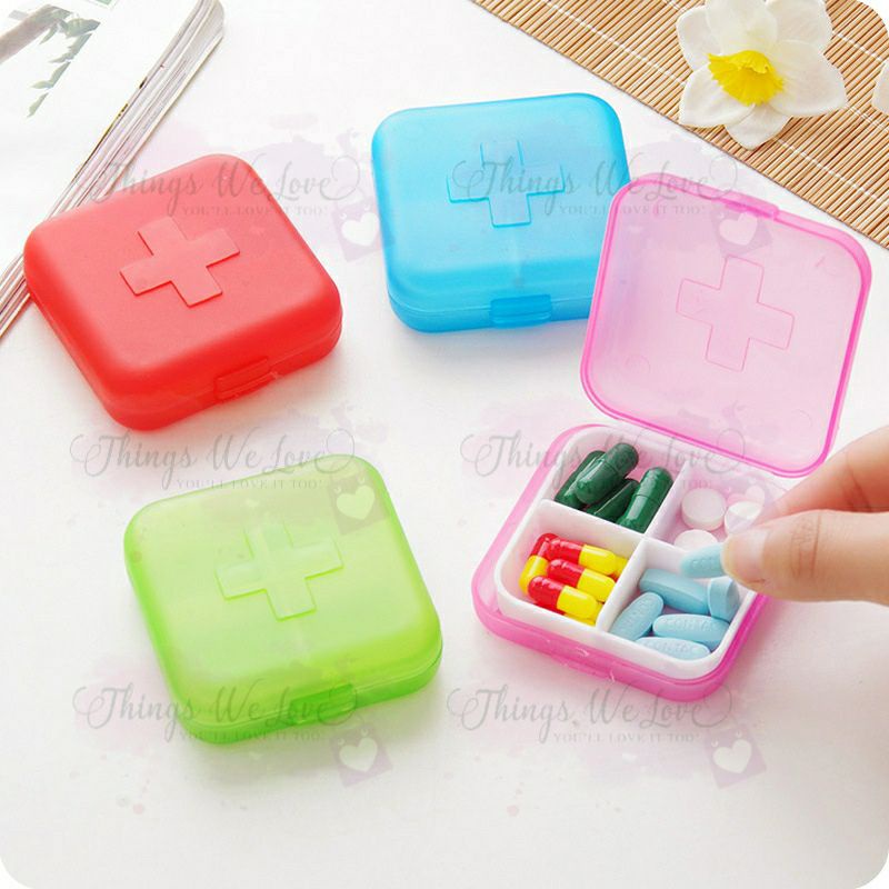 [SG SELLER] [FREE SHIPPING] Pill Box Medicine Case 4 Compartment Casing ...
