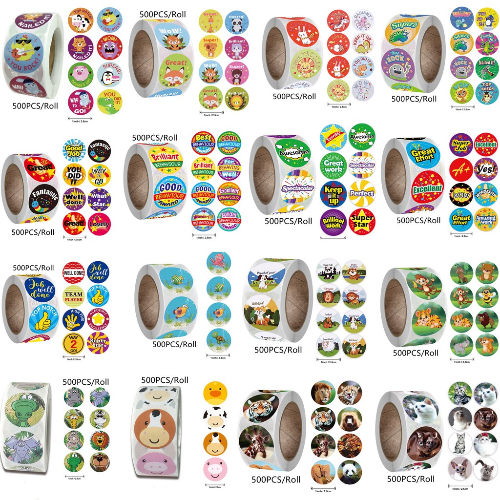 16Types Reward Stickers Encourage Labels Roll for Kids Motivational ...