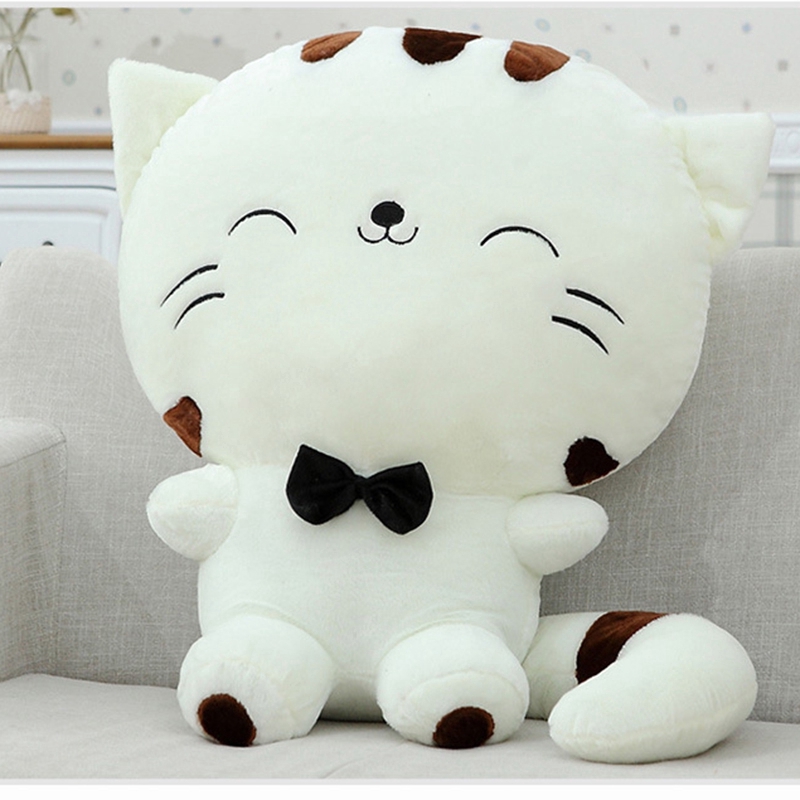 White Cute Fortune Cat Kitty Tail Gift Plush Stuffed Soft Toy Cushion ...