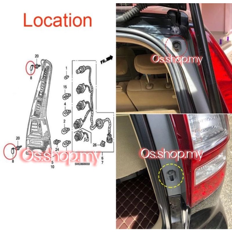 Tail Lamp Bolt Cover Honda CRV SWA RE1 RE2 RE4 Rear Light Bezel Cap ...