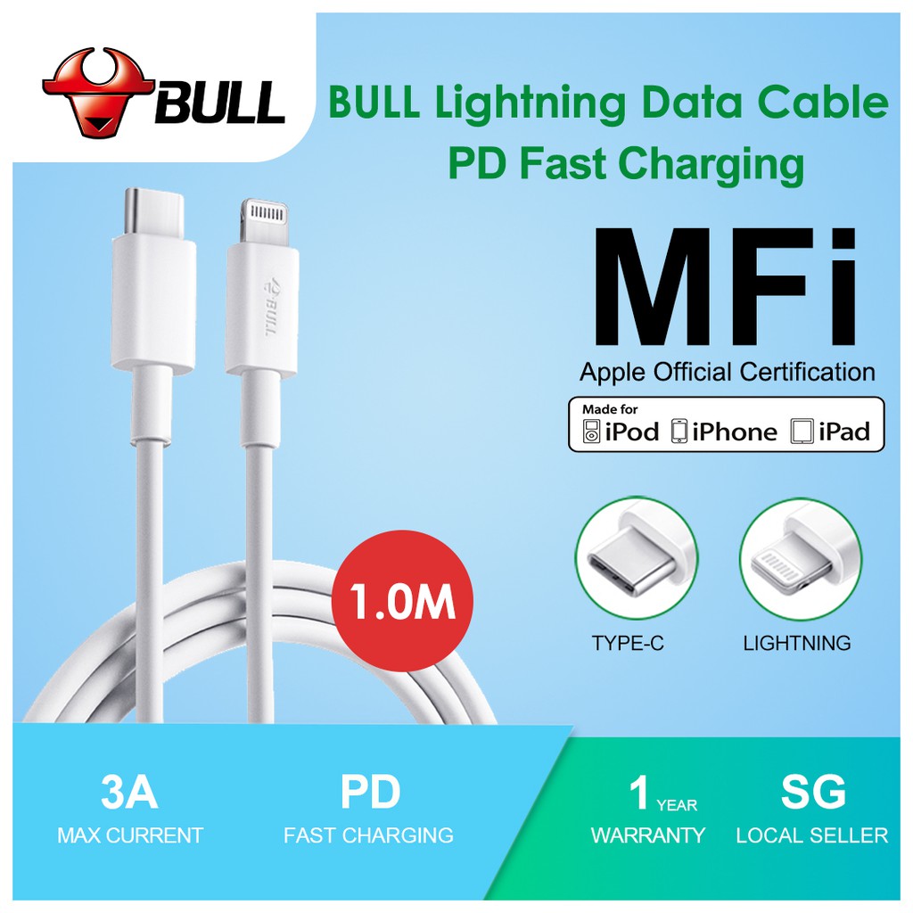 BULL PD Fast Charging Type C to Lightn/ing Cable ( 1 Meter Cable ...