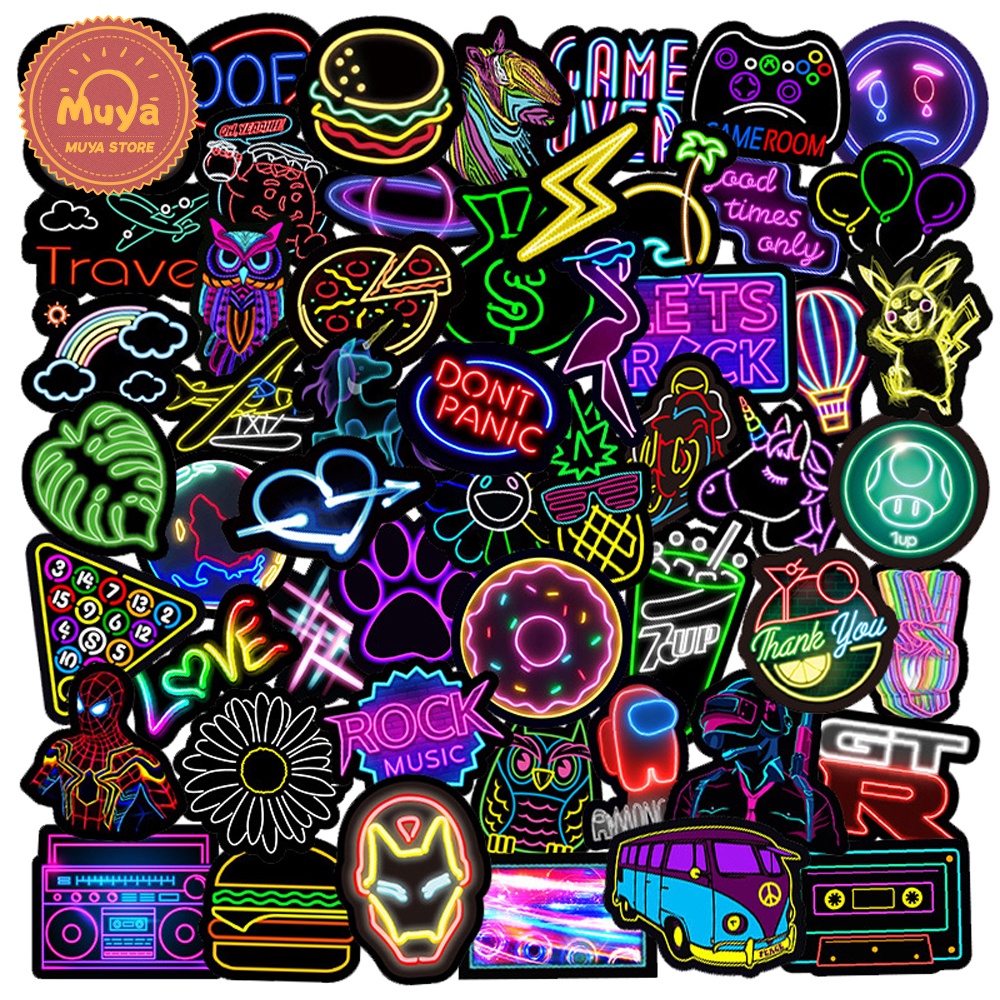 MUYA 100pcs Neon Stickers Cool Cartoon Graffiti Vinyl Stickers for ...