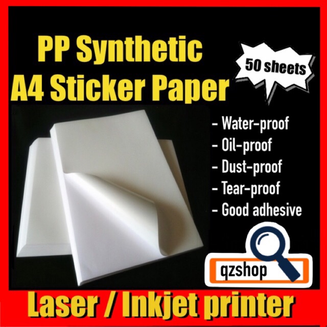 (50 pcs/pack) WATERPROOF Sticker Paper PP Synthetic A4 Label for inkjet ...