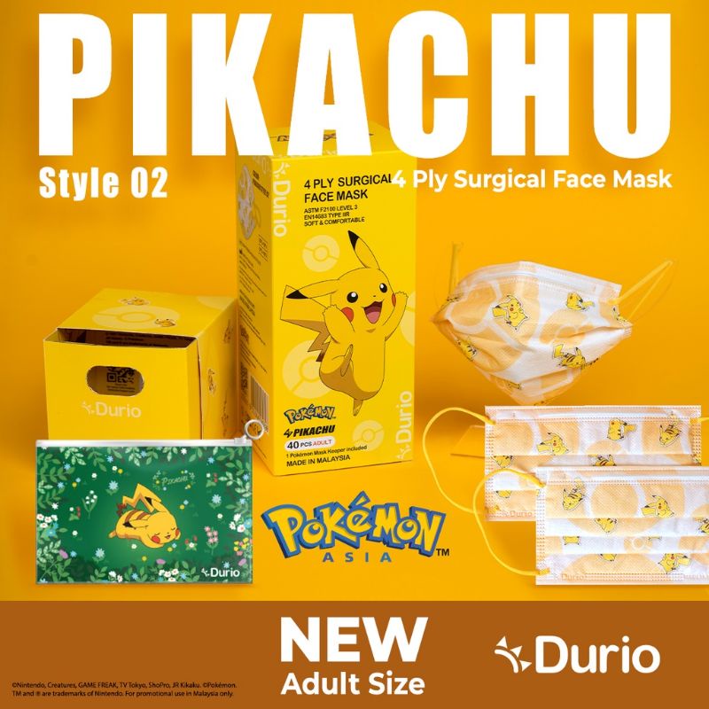 Durio 546A (Adult) Pokémon 4 Ply Surgical Face Mask - Pikachu Style02 ...