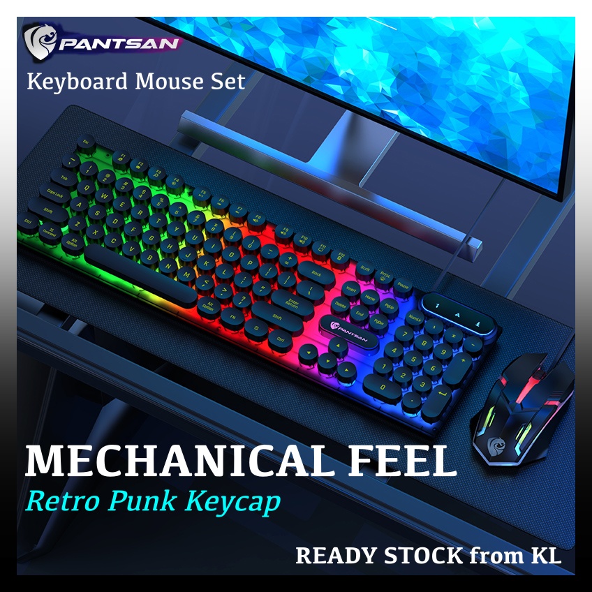 VGC Mechanical Gaming Retro Round RGB Glowing 104 Keys Keyboard ...