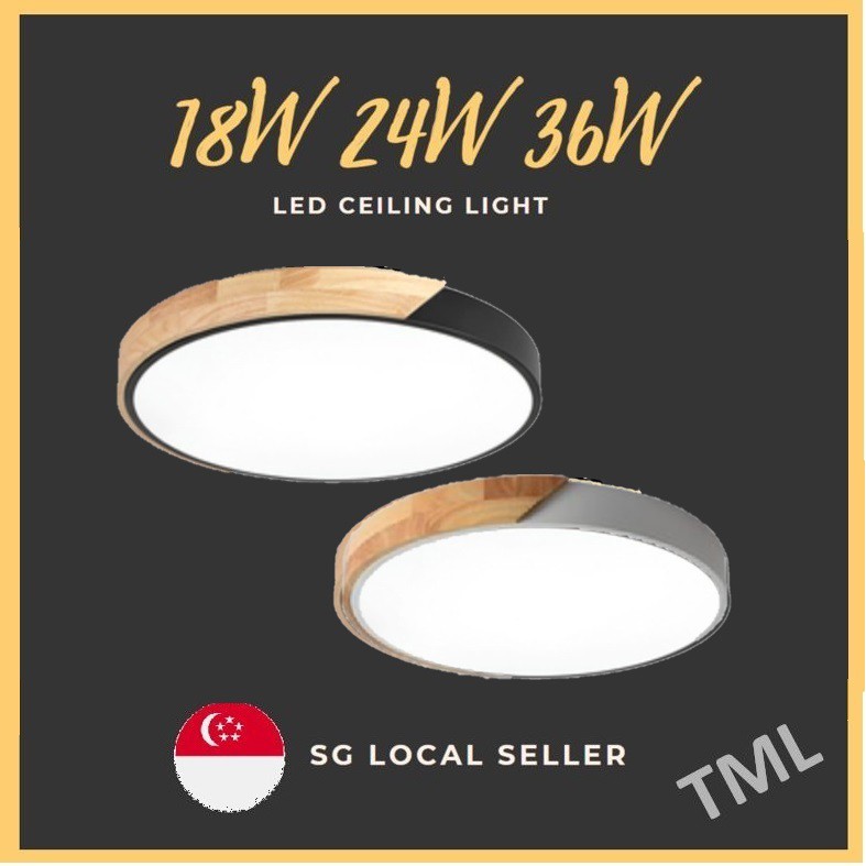 TML 18W 24W 36W Nordic LED Ceiling Light Black White Wood Frame ...