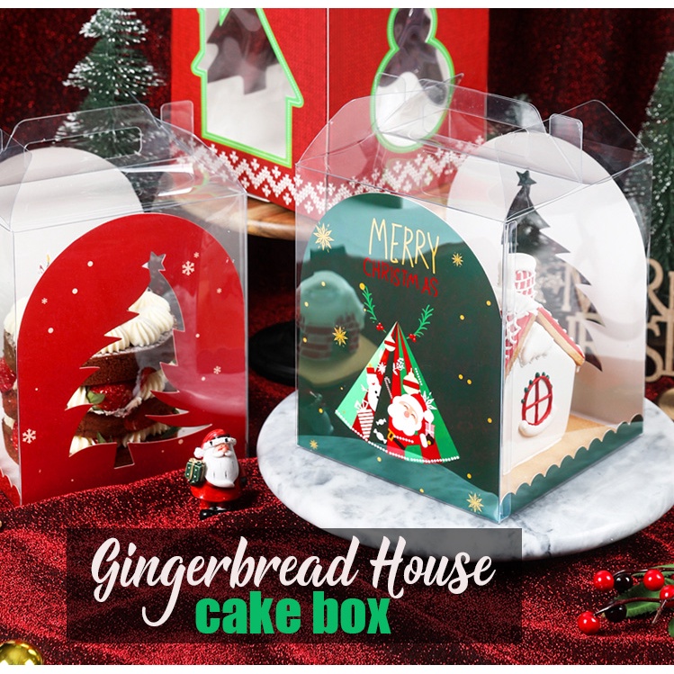 TALL cake box - for gingerbread house RED Green christmas transparent ...
