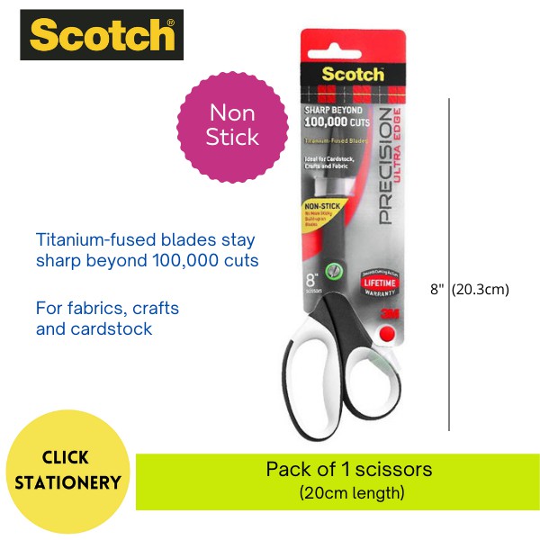 Scissors Precision Ultra Edge Non-Stick 3M Scotch 8" High Grade ...