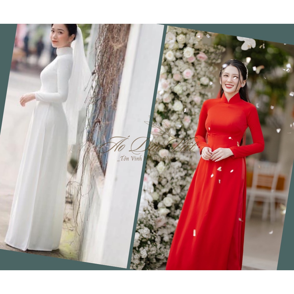 Plain Bridal Ao Dai 2 Colors White + Red American Silk Tailored with 4 ...