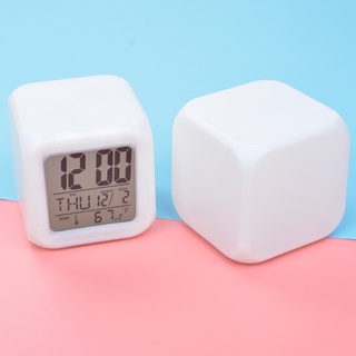 Mini Square Digital LED Clock 7 Colours Light Effect Colourful | Shopee ...
