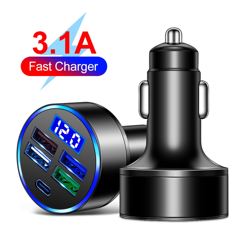 One-to-five Multi-port Car Charger with 4USB and Type-c Digital Display ...