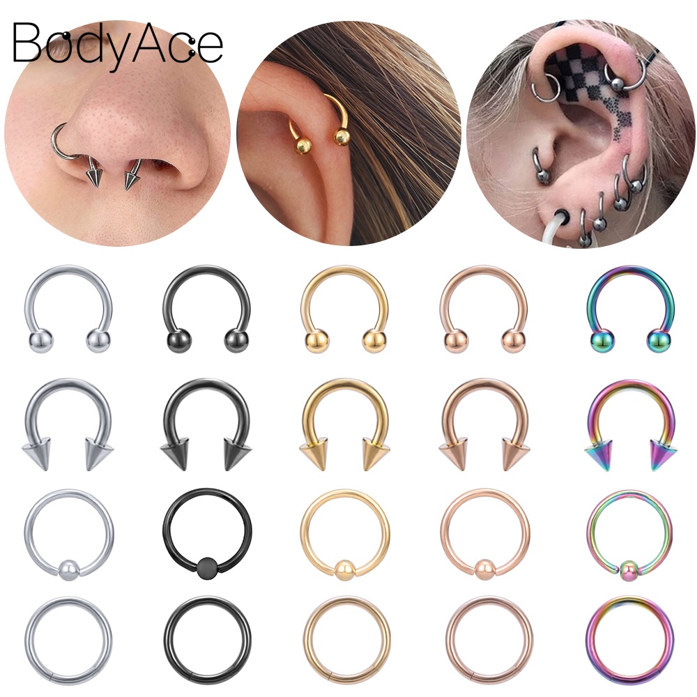 Bodyace 1 Pc Stainless Steel Nose Ring Labret Piercings Spike Septum Smiley Rings Rook Tragus ...