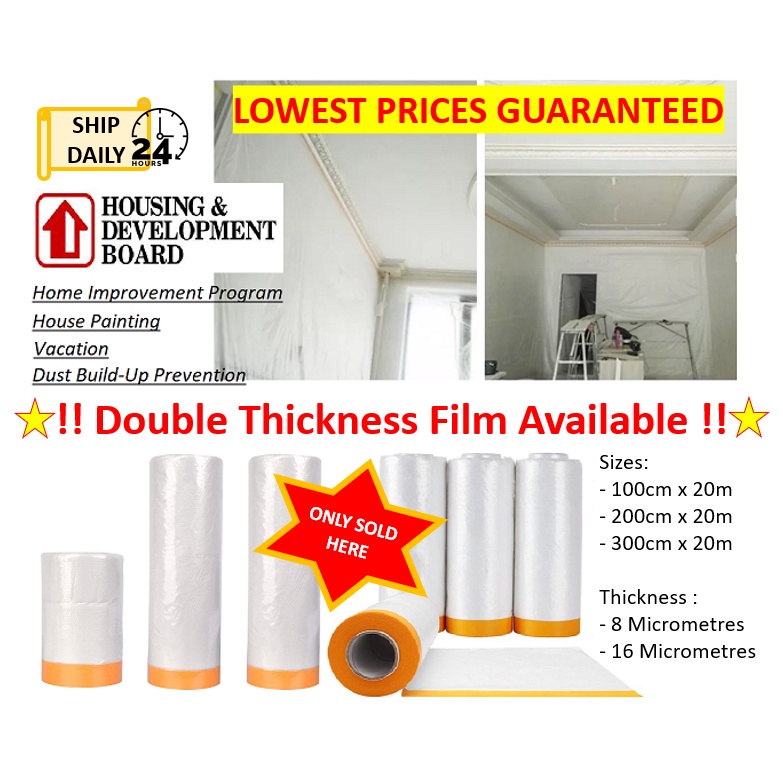 Cheapest Pre-Taped Plastic Drop Sheet Roll For Dust Prevention ...