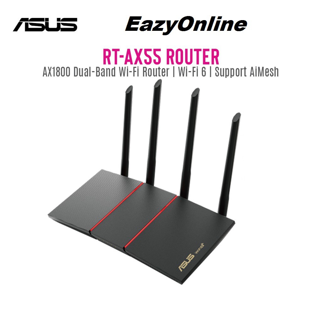 ASUS Router RT-AX55 AX1800 Dual Band WiFi 6 Router AI-Mesh MU-MIMO and ...