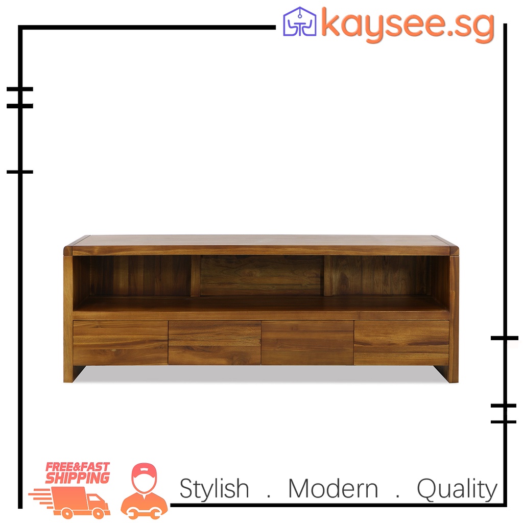 kaysee|Teresina Teak Wood TV Console with 4 Drawers | Shopee Singapore