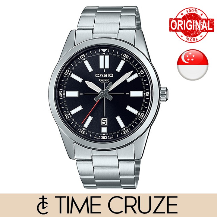 [Time Cruze] Casio MTP-VD02 Standard Analog Quartz Stainless Steel Band Black Dial Men Watch MTP ...