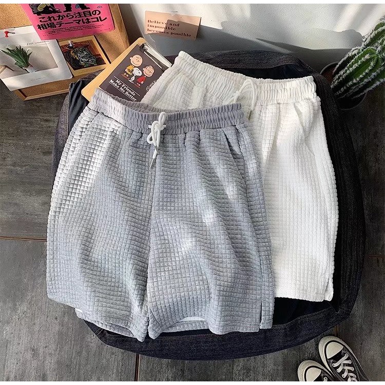 New men's casual five-point pants spot waffle shorts for men plus size ...