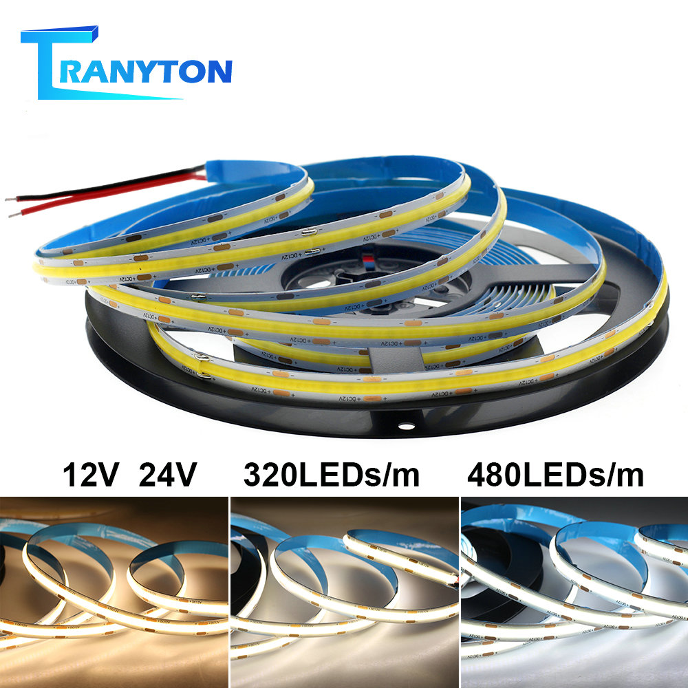 COB LED Strip 280 320 480 LEDs High Density Flexible COB LED Lights DC12V 24V RA90 3000K 4000K ...