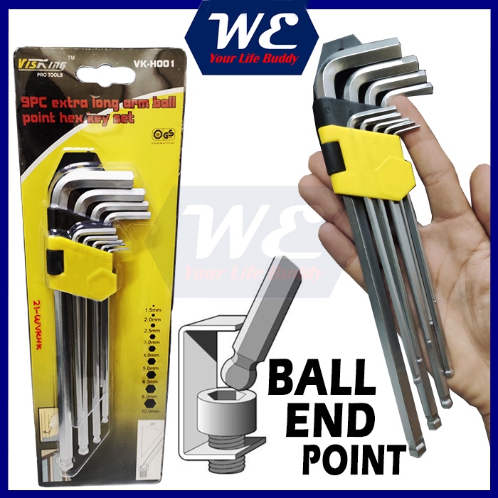 WE 9pcs Allen KEY set L key set L-key Double Side Hex and Ball type ...