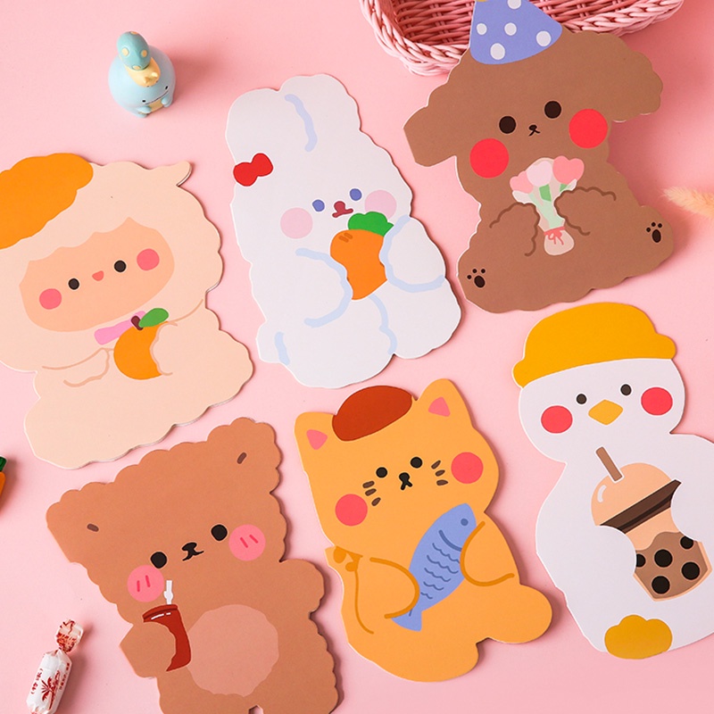 Cute Cartoon Animal Series Greeting Card Holiday Foldable Blank Message ...