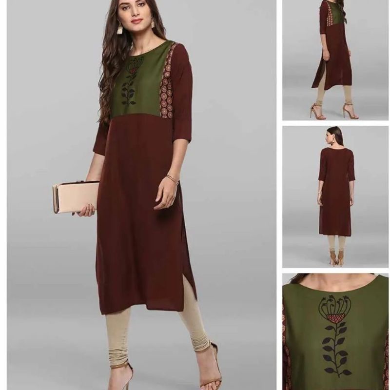 Brown Designer Poly Crepe Kurti Top (Size: XL) | Shopee Singapore