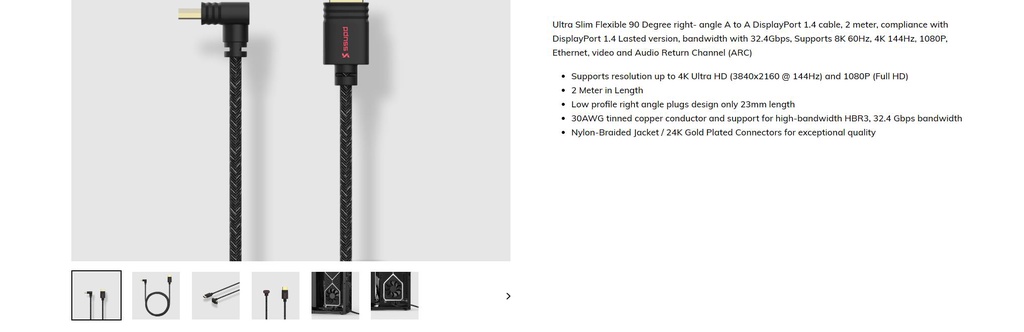 SSUPD DisplayPort 1.4 90 Degree Cable 2m (1 YEAR WARRANTY BY CORBELL ...