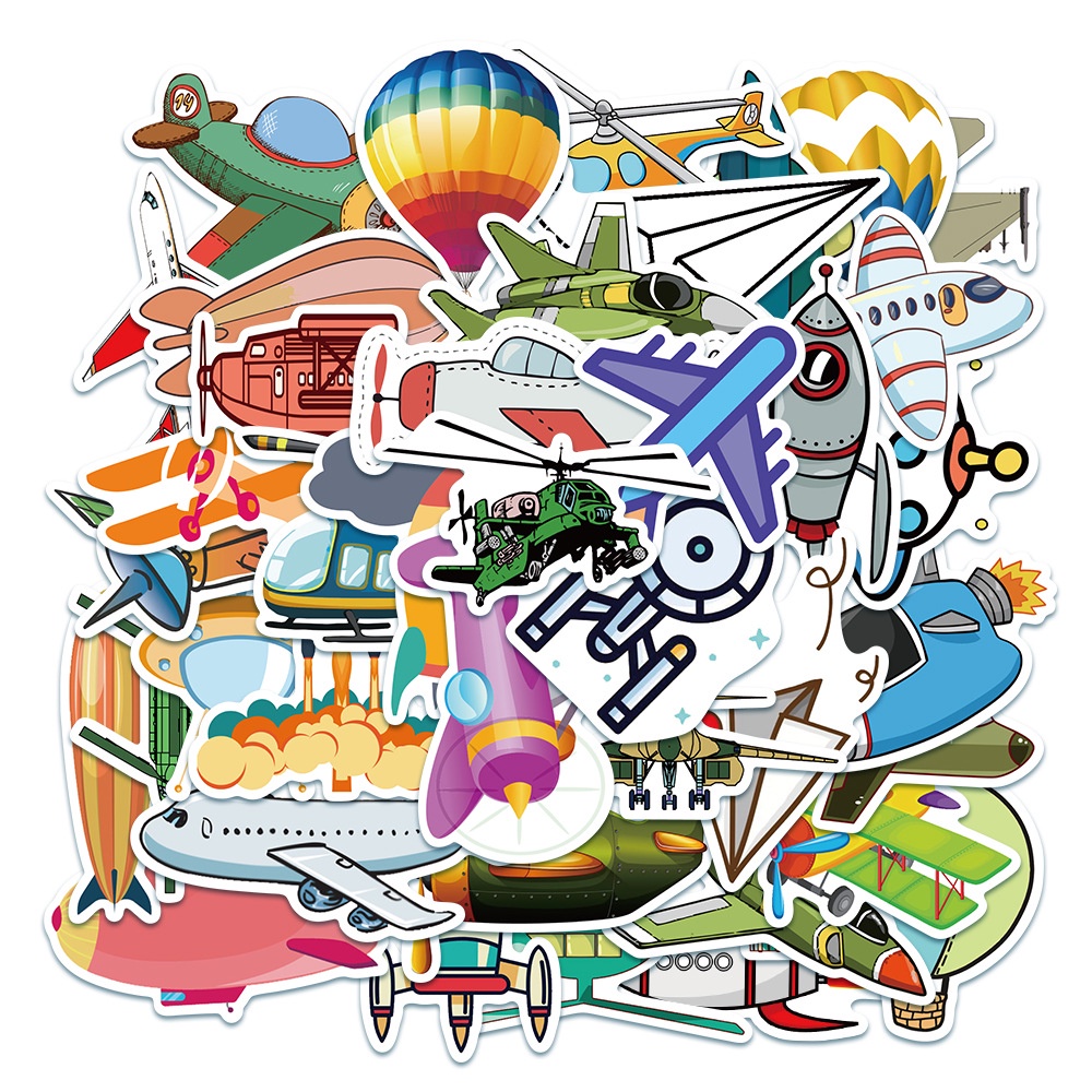 40 pcs Planes & Flight Vehicles Cartoon Waterproof PVC Stickers For ...