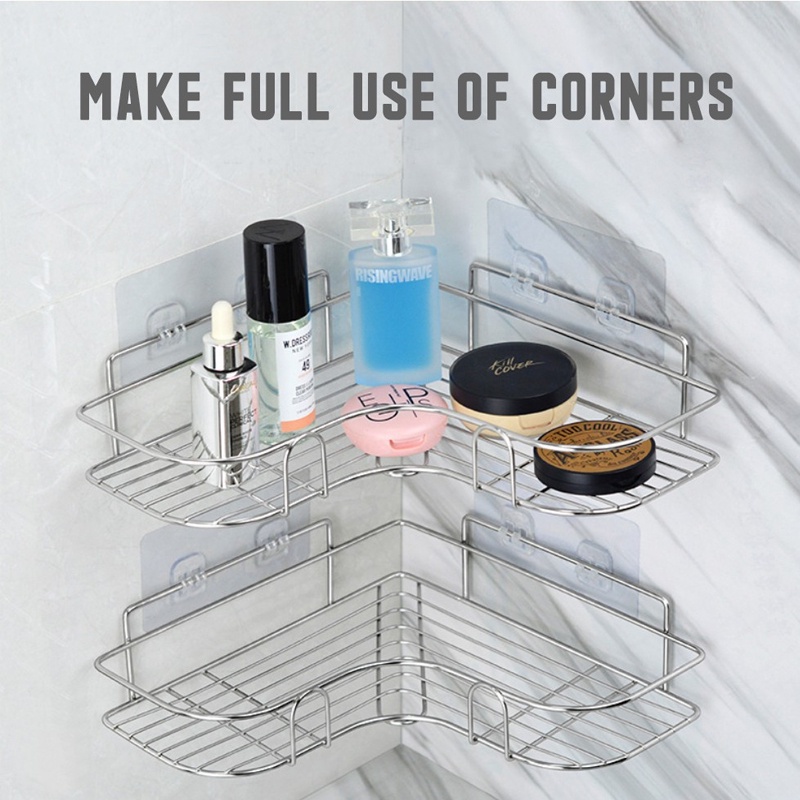 Stainless Steel Bathroom Corner Rack Shower Shelving Triangular Shampoo ...