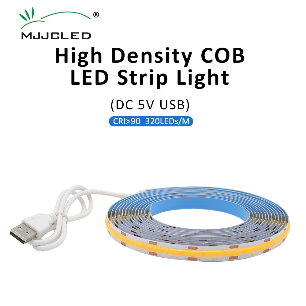 COB LED Strip USB DC 5V 10MM PCB 320LEDs/M 1M 1.5M 2M 2.5M 3M High Density CW WW NW FCOB LED ...