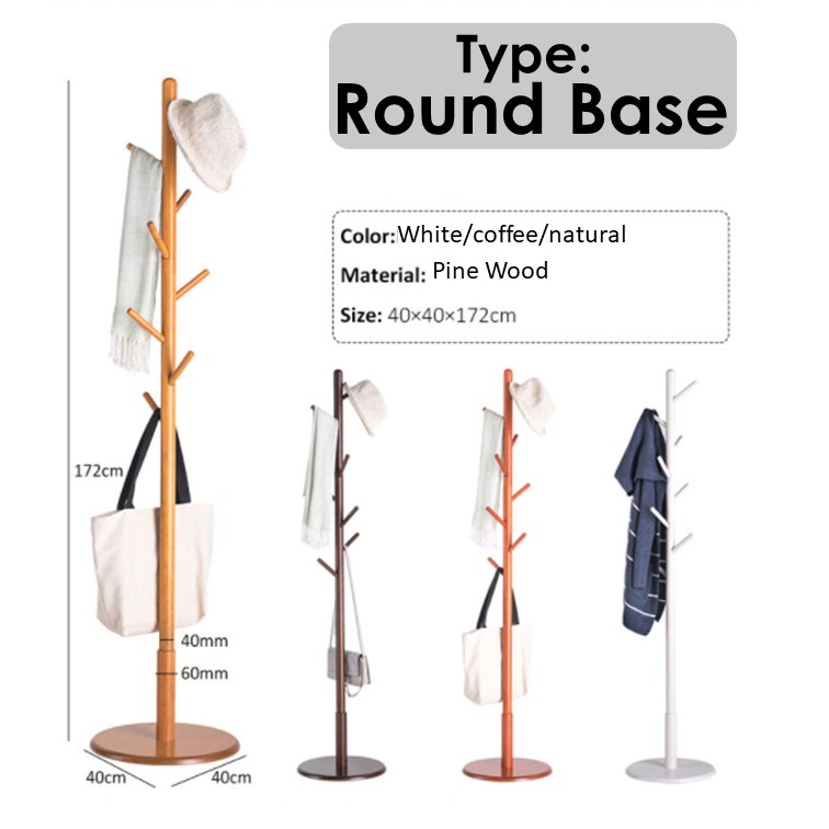 [SG seller] Round Base Clothes Hanger 8 Hooks Wooden Coat Rack Clothes ...