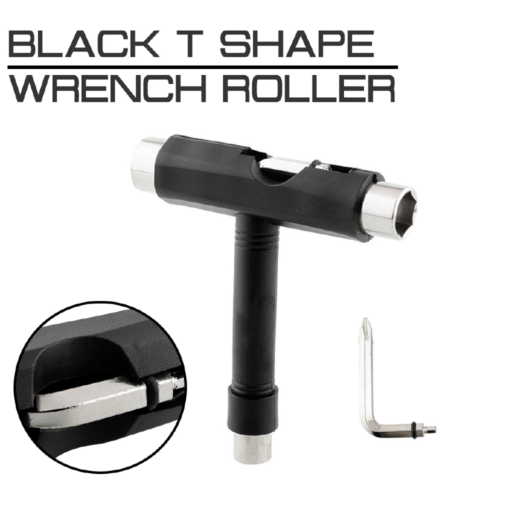 Black T Shape Wrench Skateboard Longboard Board Roller Skate Tool ...