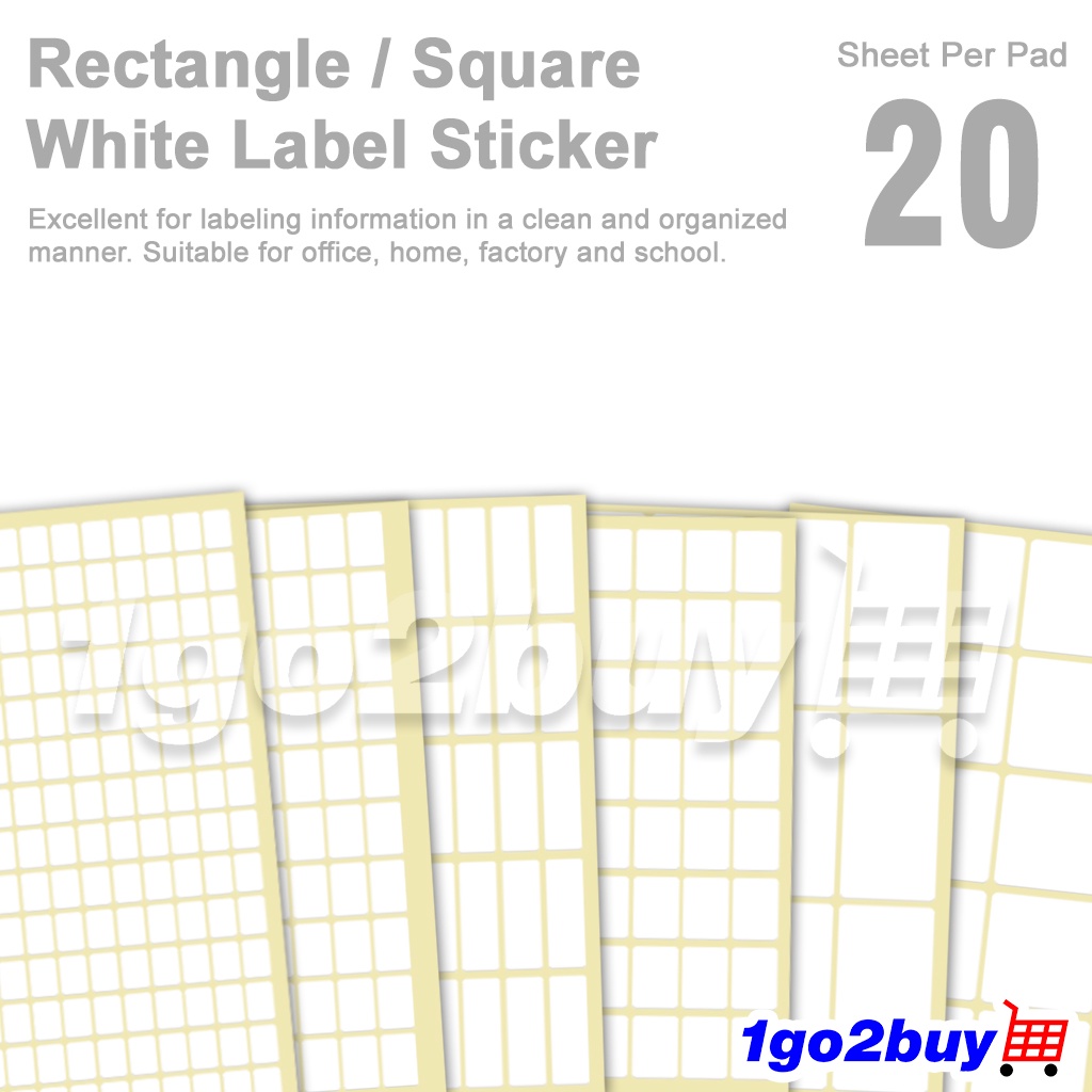 PM Square Rectangle White Color Sticker Assorted Sizes (20 Sheets ...