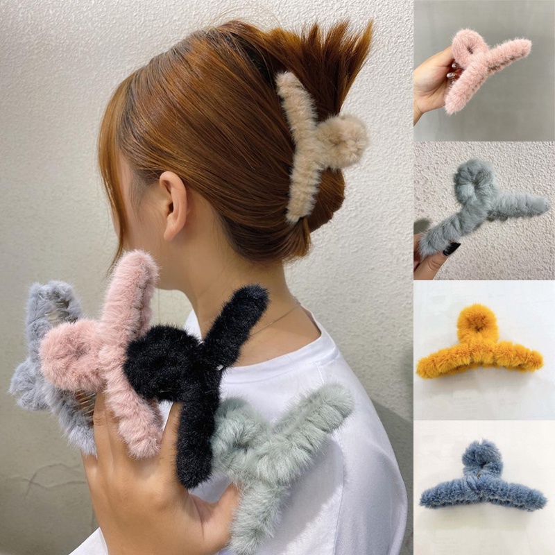Furry Hair Claw Clip Women Fashion Girls Plush Hairpins Faux Fur Hair ...