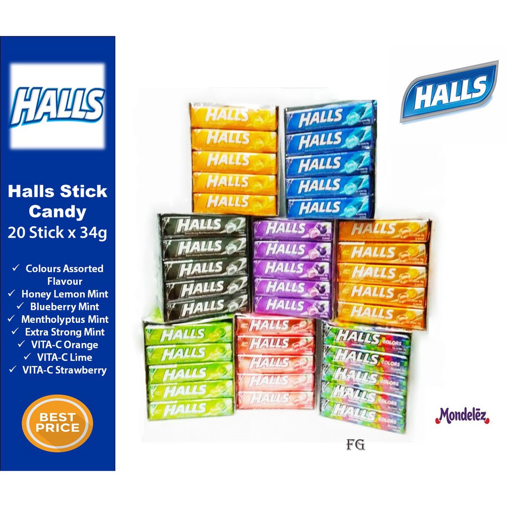 Halls Stick Candy Mint (34g X 20Stick) | Shopee Singapore