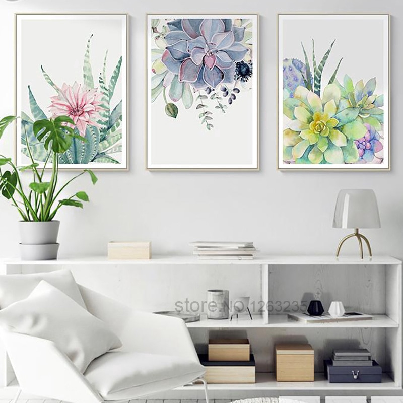 Succulent Plants Nordic Poster Leaf Cactus Flowers Wall Art Print ...