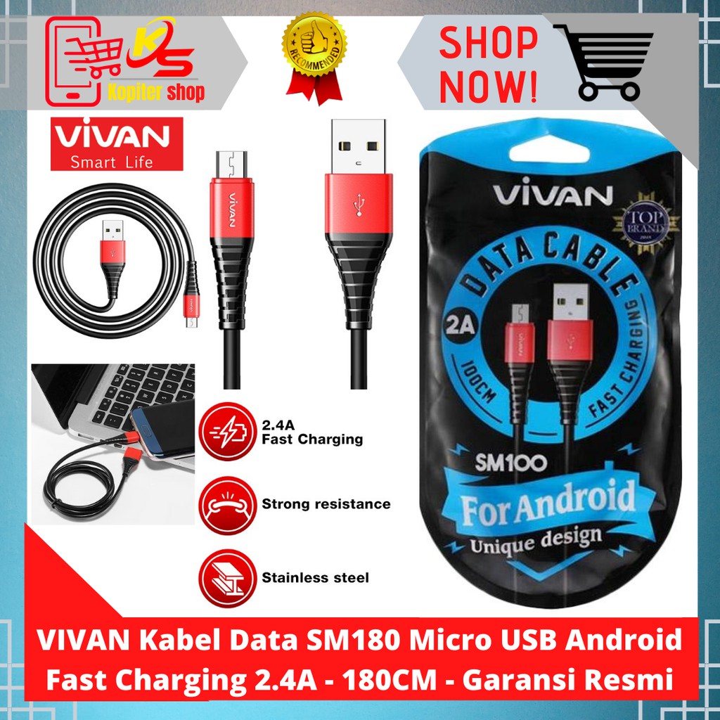 Vivan Data Cable Sm180 Micro Usb Android Fast Charging 2.4a - 180cm ...