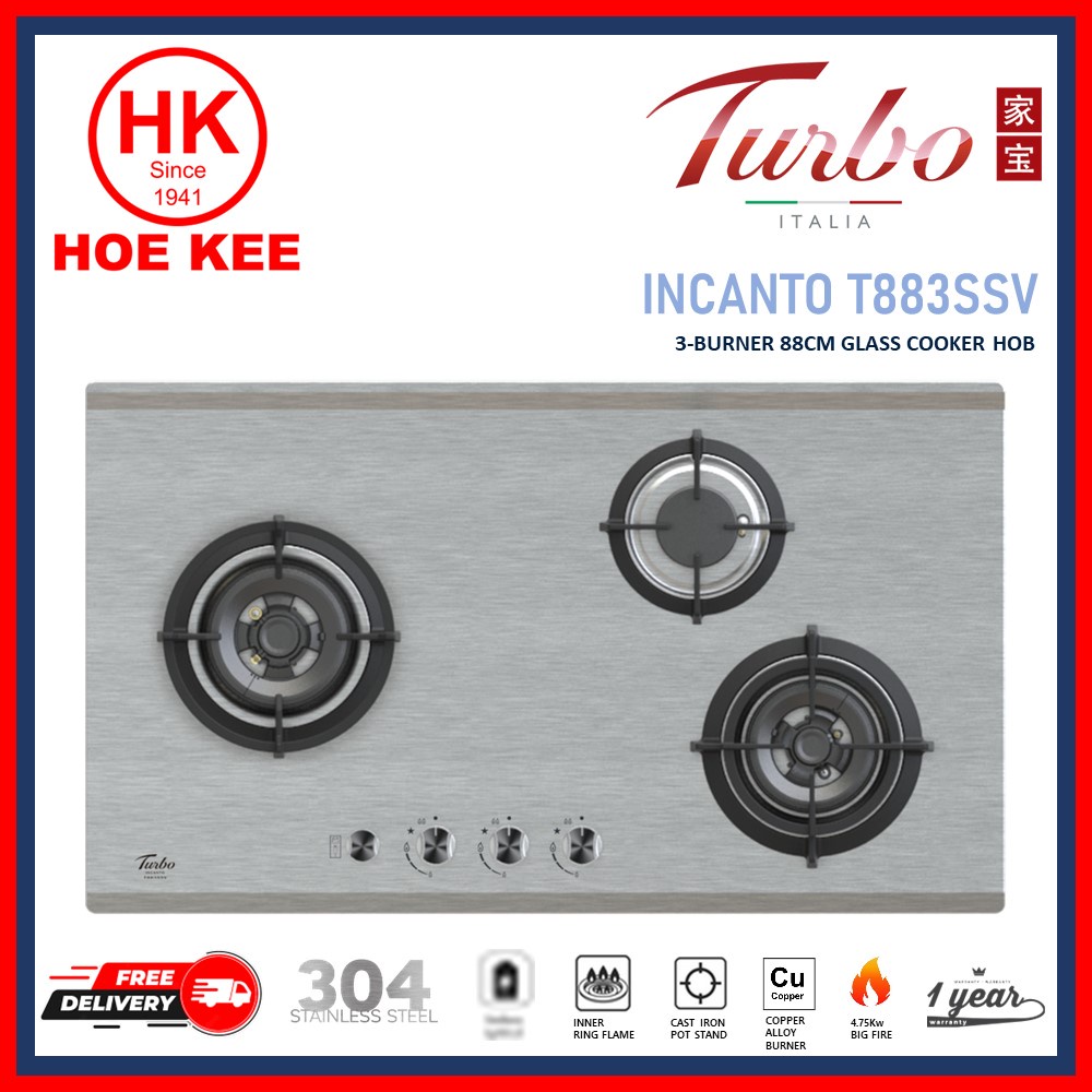Turbo Incanto T883SSV 88cm 3 Burners Built-In Hob | Shopee Singapore