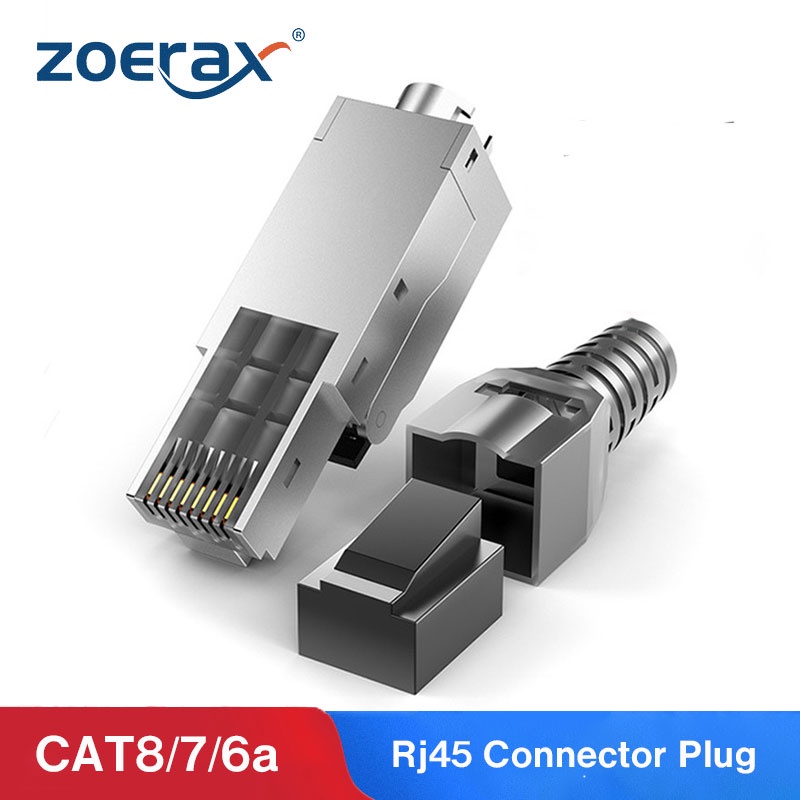 Zoerax 2pcs Cat8 Cat7 Cat6a Rj45 Connector Plug Tool Free Shielded Rj45 Ends Cat8 Field