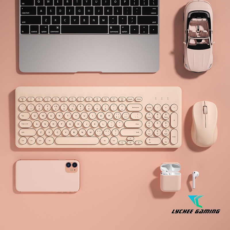 Bow K221 fashion wireless keyboard and mouse set sakura pink girl ...