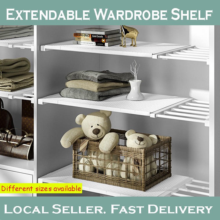 (SG STOCK) Extendable Shelf Wardrobe Shelf Adjustable Nail-Free Shelves ...